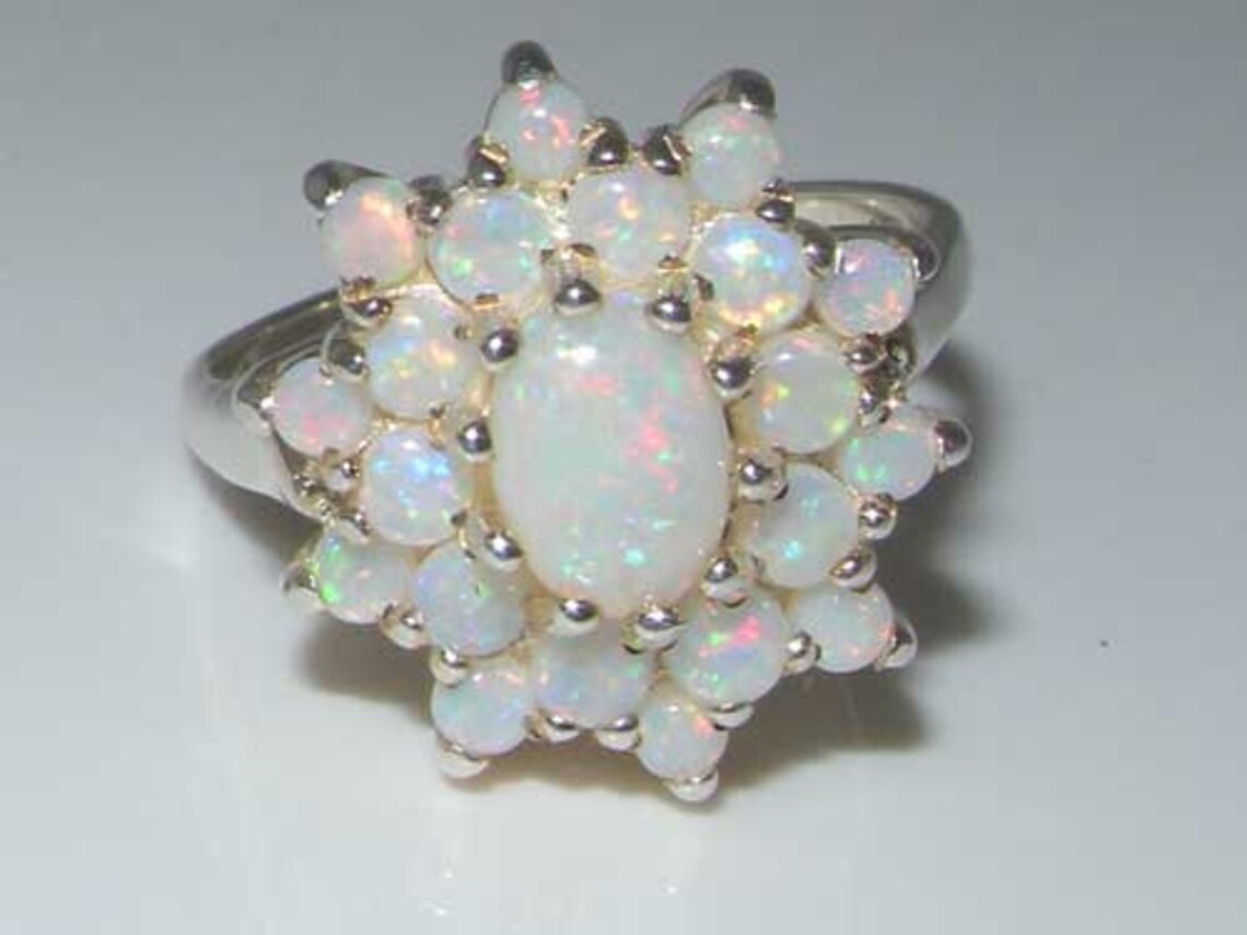 Solid 9K White Gold Natural Colorful Opal Ring English - Etsy