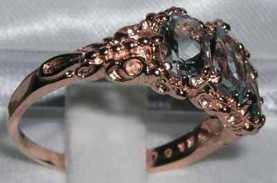 English Victorian Style 9K Rose Gold Natural Aquamarine 3 Stone Ring ...