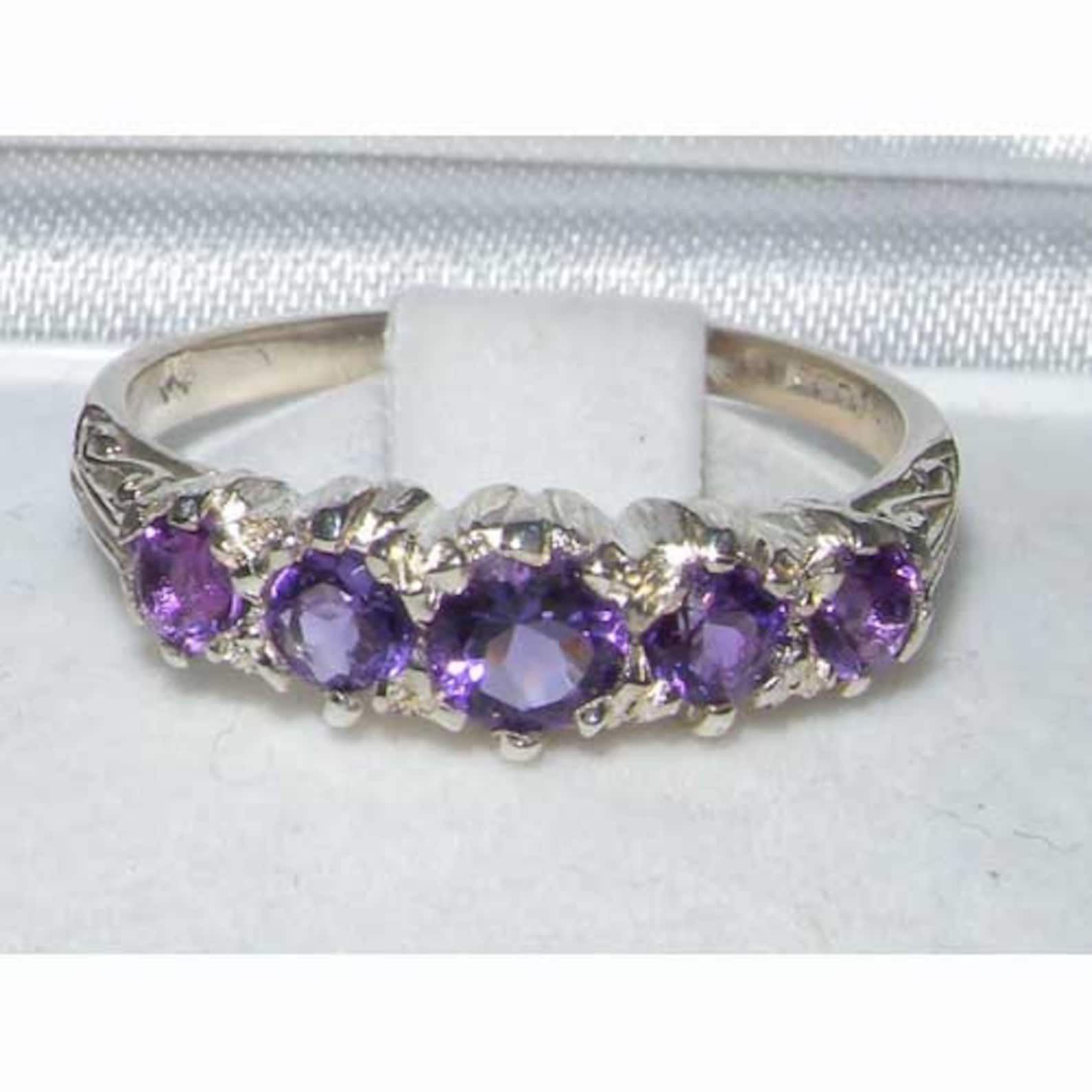 Solid 925 Sterling Silver Natural Amethyst Eternity Ring 5 | Etsy