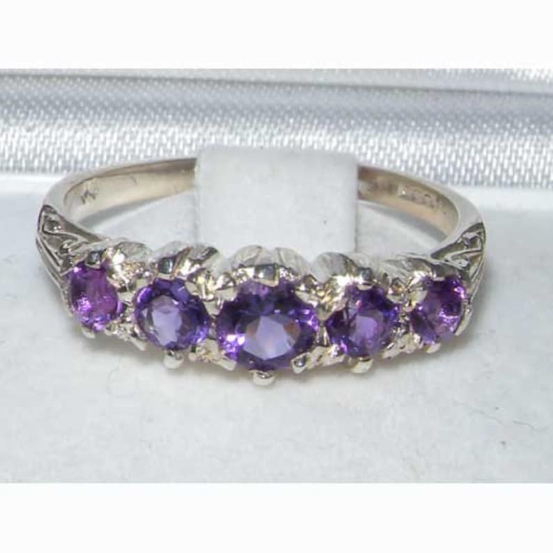 Solid 925 Sterling Silver Natural Amethyst Eternity Ring, 5 Stone ...