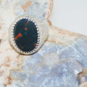 Stunning Mens Sterling Silver Bloodstone Signet Ring With Milled Edge ...