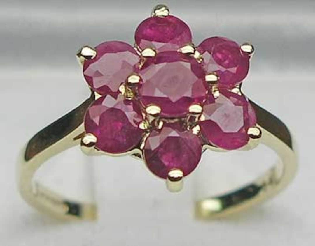 Natural Natural Ruby 9K Yellow Gold Cluster Flower Ring, English ...