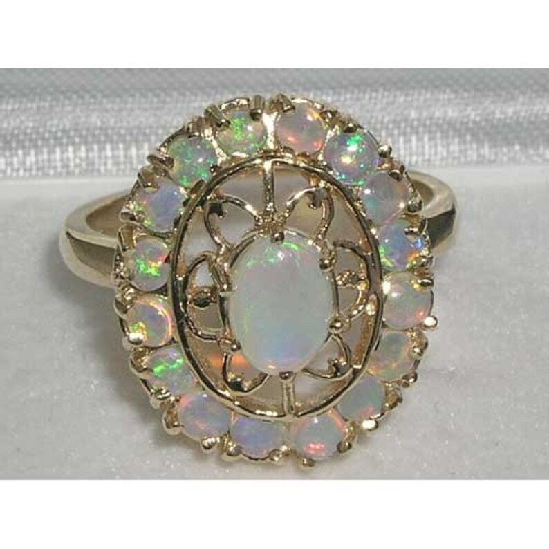 Large Natural Colorful Opal Ring 9K Yellow Gold Unique - Etsy
