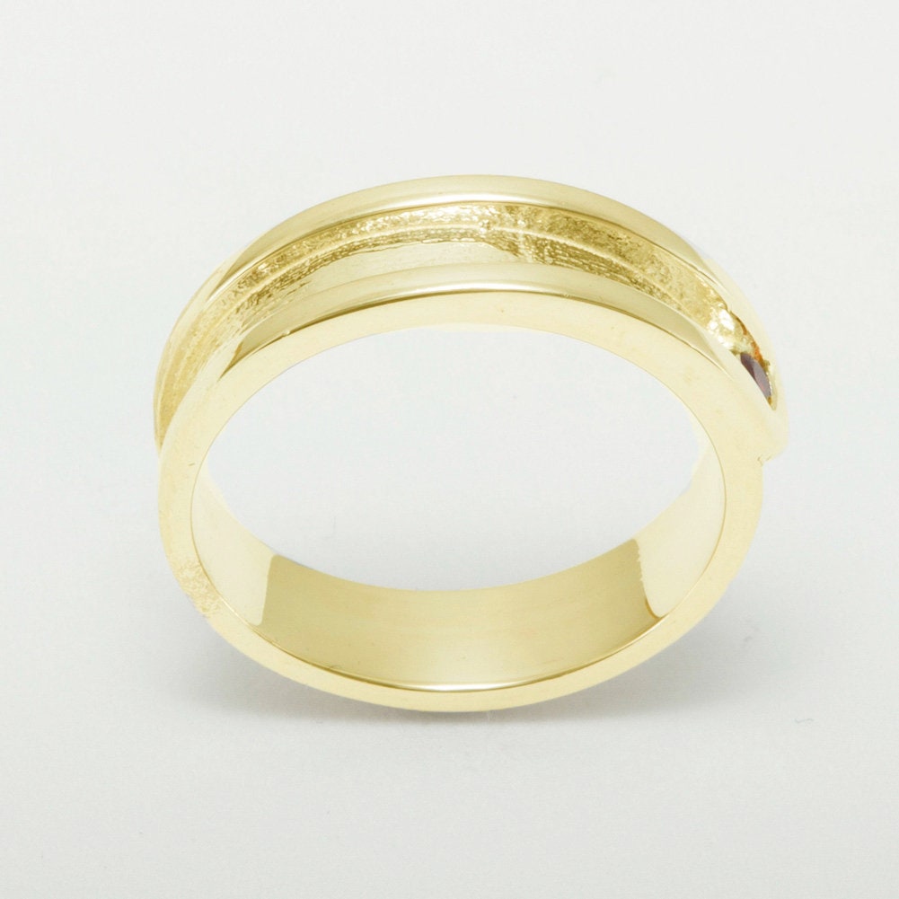 9k Yellow Gold Natural Garnet mens Band Ring Customizable | Etsy