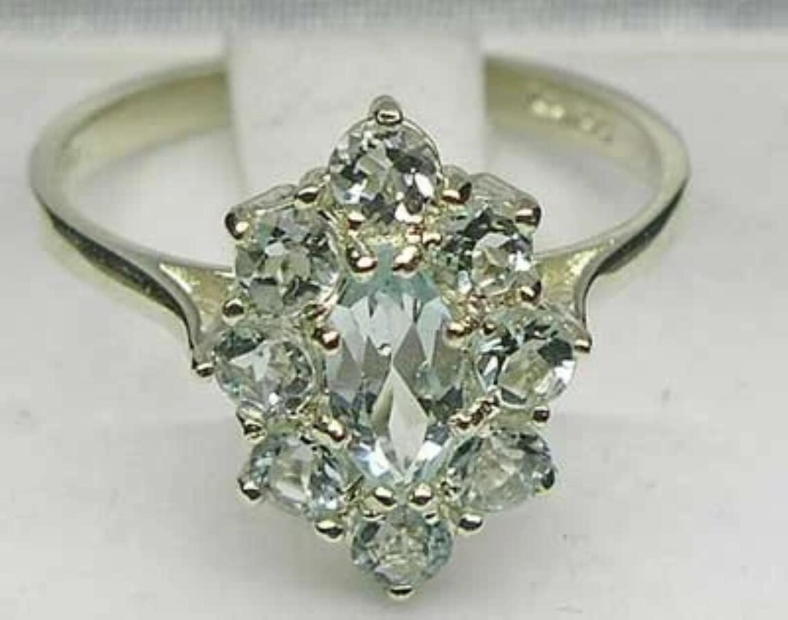 14K 585 English White Gold 1.92ct Natural Aquamarine Engagement Ring ...