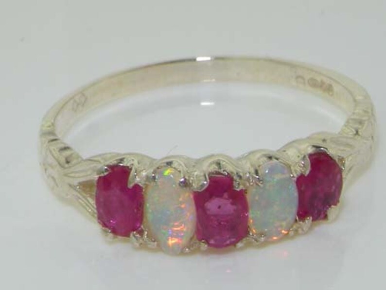 Sterling Silver Natural Ruby & Opal Vintage Inspired Ring - Etsy UK