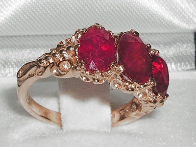 Stunning 9K Rose Gold Natural Ruby Trilogy Ring Engagement - Etsy UK