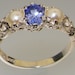 925 Sterling Silver Natural Tanzanite & Pearl Womens Trilogy Ring Customizable 9K,10K,14K,18K ...