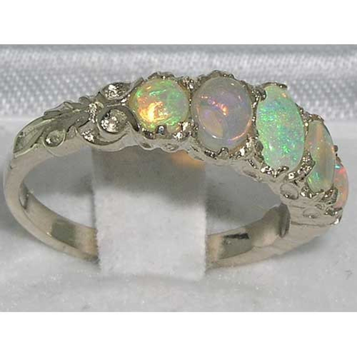 English Natural Colorful Opal Ring 5 Stone Anniversary Ring - Etsy