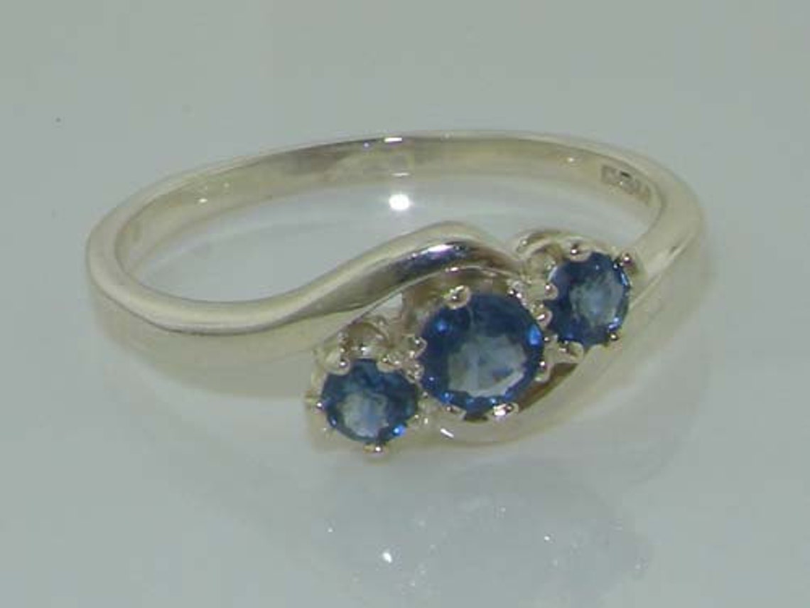 Solid 925 Sterling Silver Natural 3 Light Blue Sapphire - Etsy