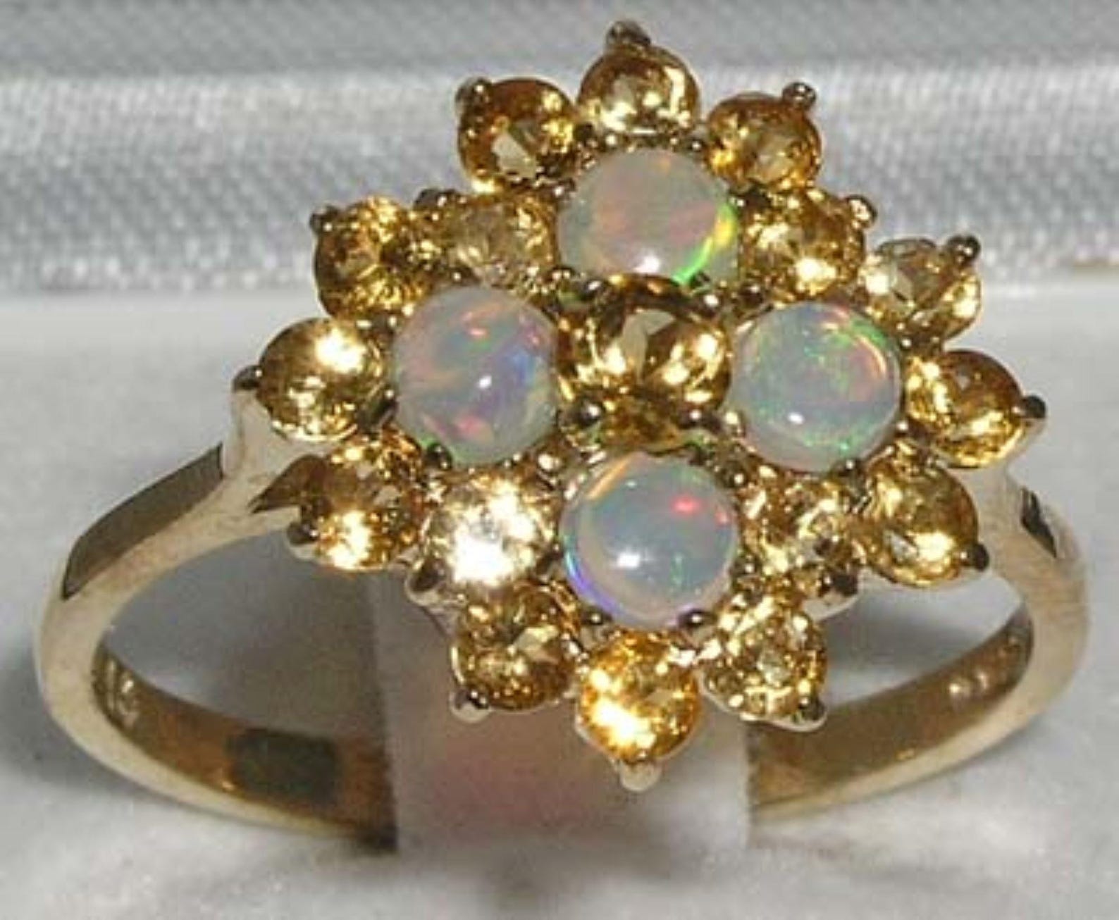 Solid 9K 9ct Yellow Gold Natural Citrine & Colorful Opal Unique Cluster ...