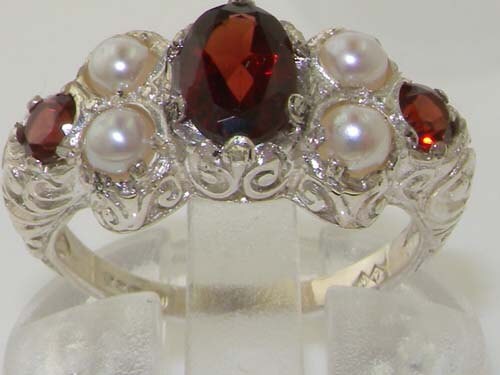 Gorgeous Natural Garnet & Pearl Solid English 925 Sterling | Etsy
