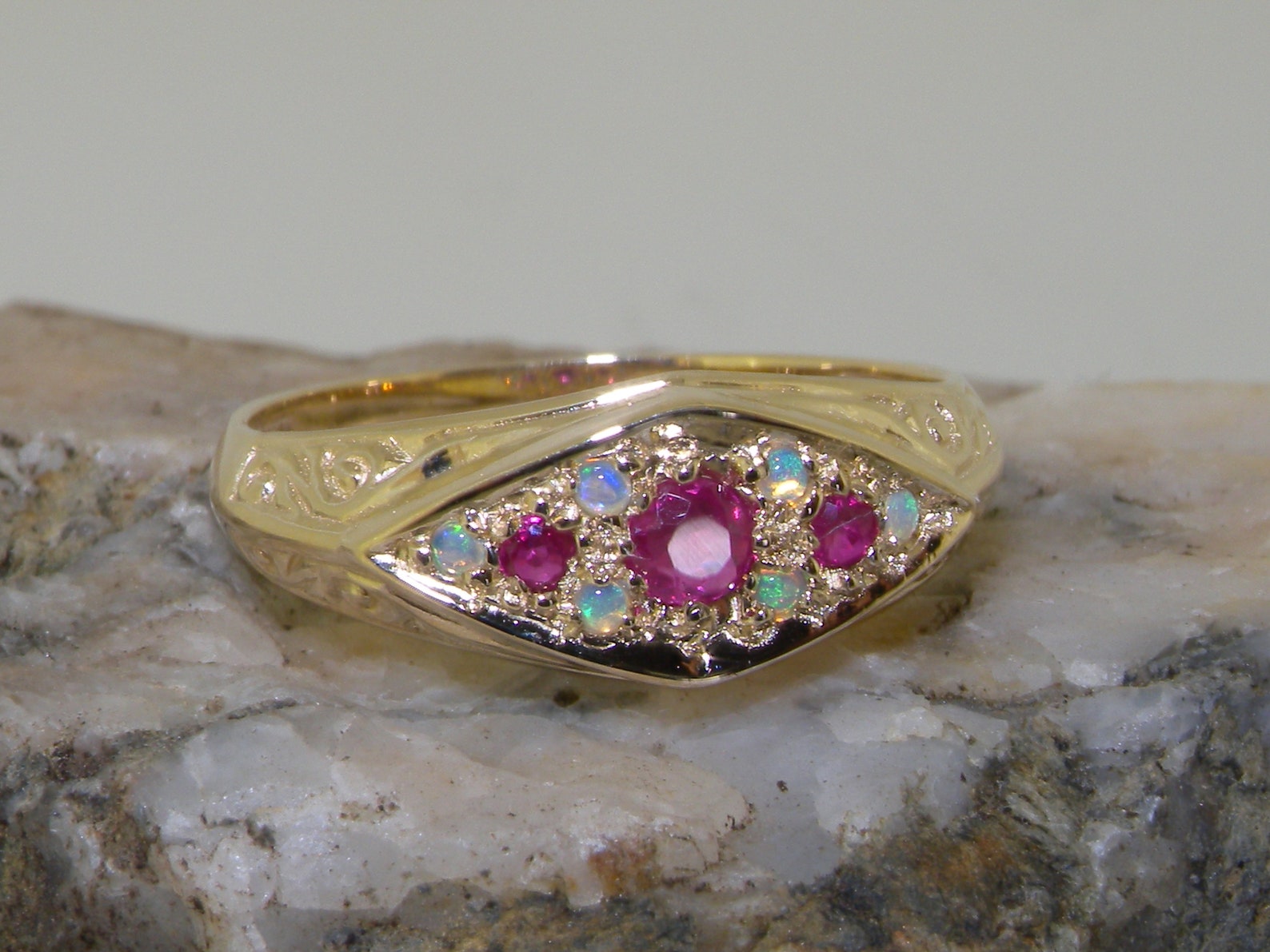 Stunning 9K Yellow Gold Ruby and Opal Vintage Inspired Ring - Etsy
