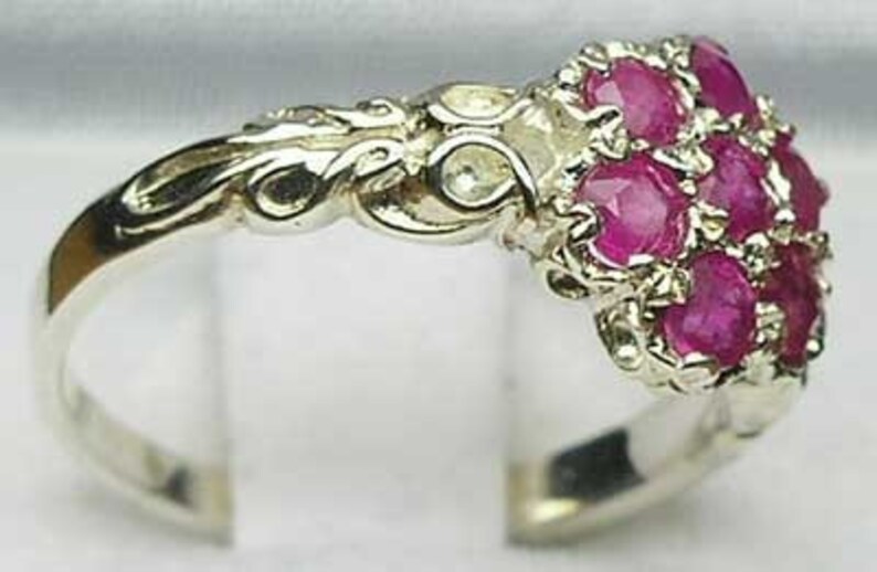 Small Flower Ring, 925 Sterling Silver Natural Natural Ruby Daisy Pave ...