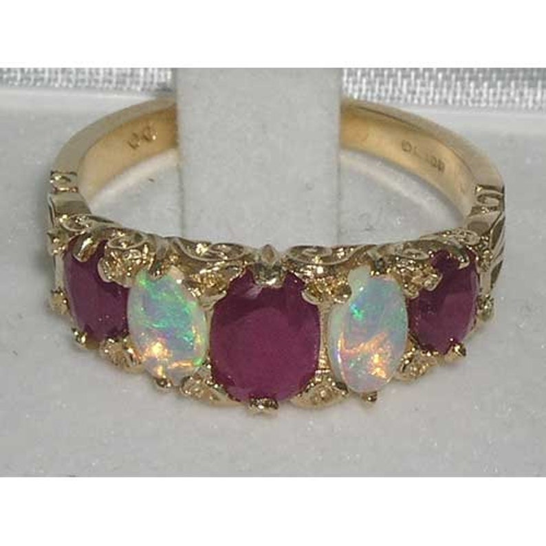 Fabulous 14K Yellow Gold Precious Ruby & Colorful Opal Engagement Ring ...