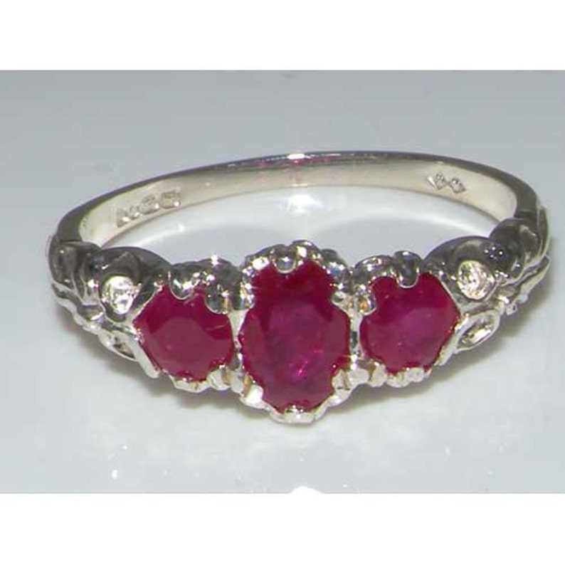 Solid 14K White Gold Natural Ruby Anniversary Ring English | Etsy