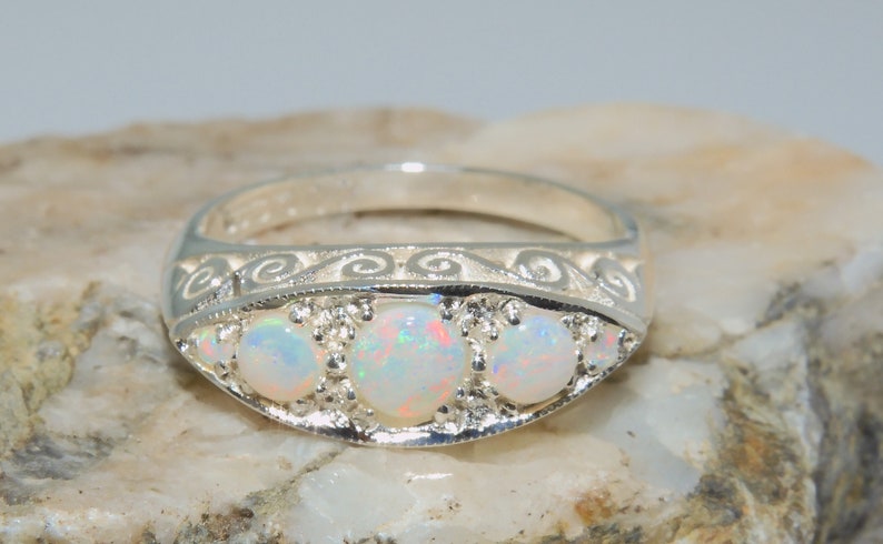 Sterling Silver Natural Australian Opal Art Deco Inspired Ring | Silver ...