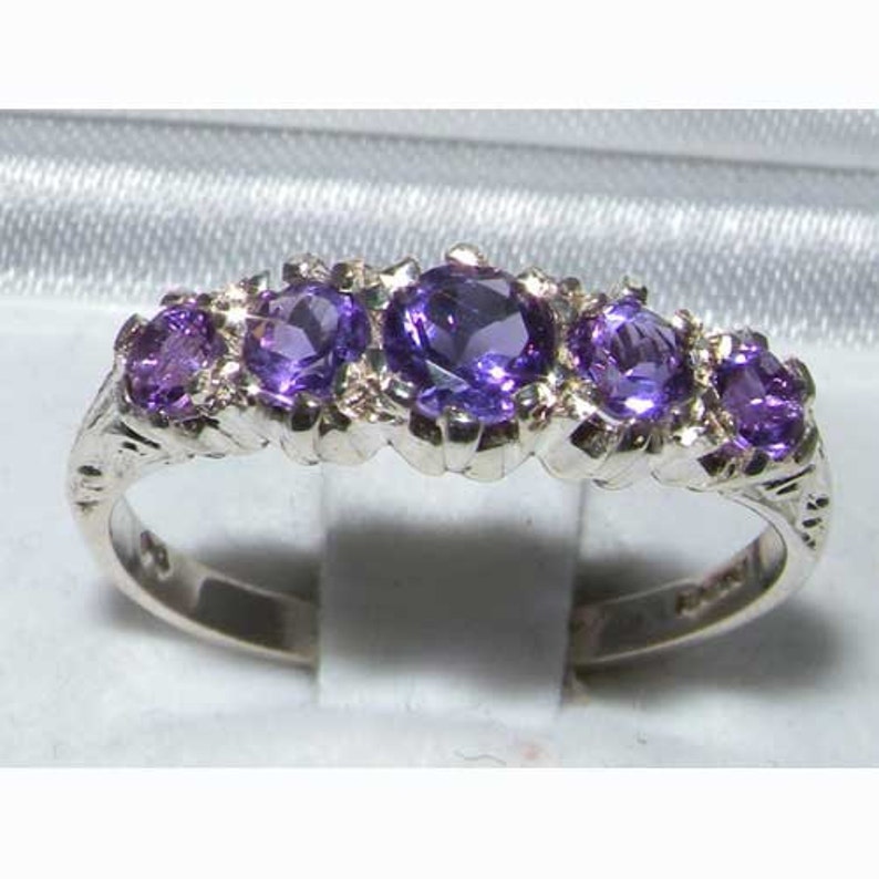 Solid 925 Sterling Silver Natural Amethyst Eternity Ring, 5 Stone ...