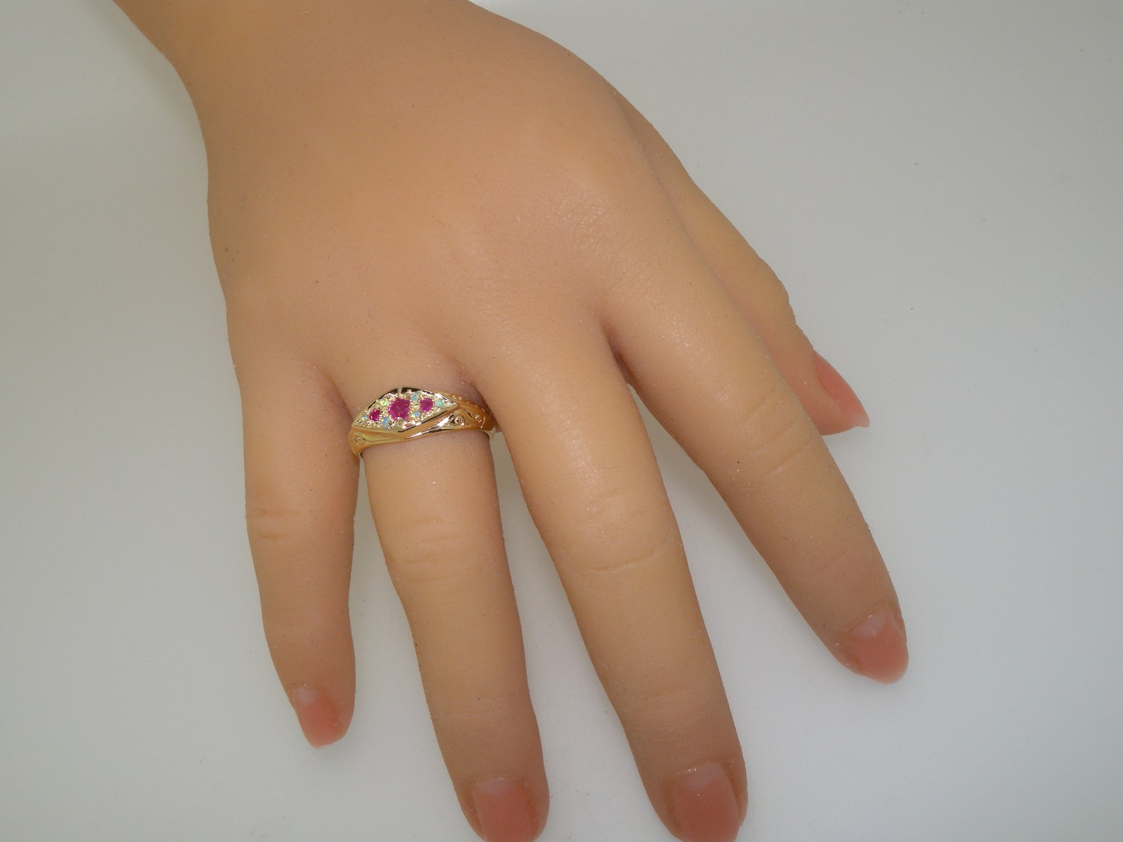 Stunning 9K Yellow Gold Ruby and Opal Vintage Inspired Ring - Etsy