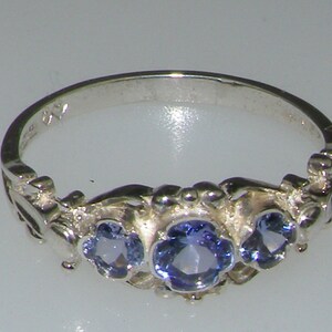 925 Solid Sterling Silver Natural Tanzanite Womens Trilogy Ring - Customizable Platinum,9k,10k ...