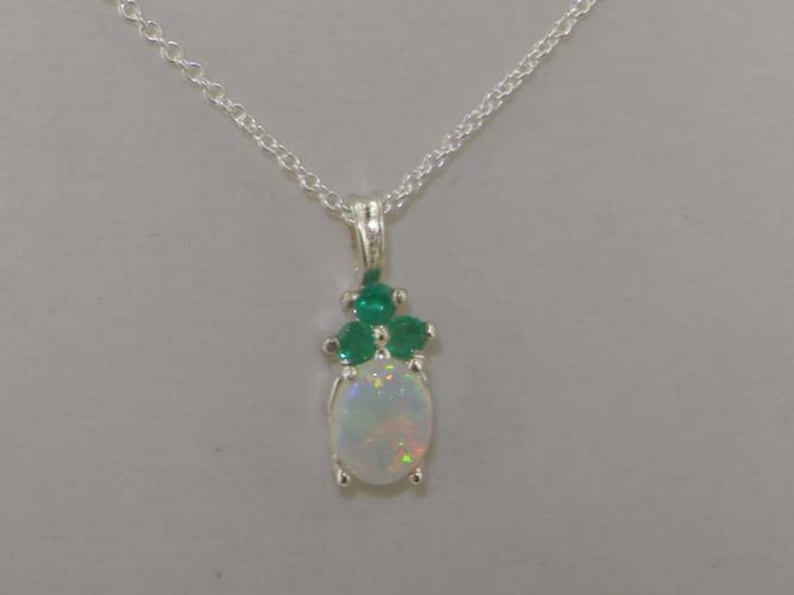 Solid 925 Sterling Silver Natural Australian Opal and Emerald | Etsy