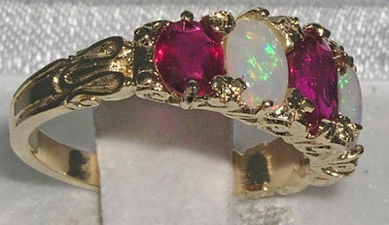 Fabulous 14K Yellow Gold Precious Ruby & Colorful Opal Engagement Ring ...