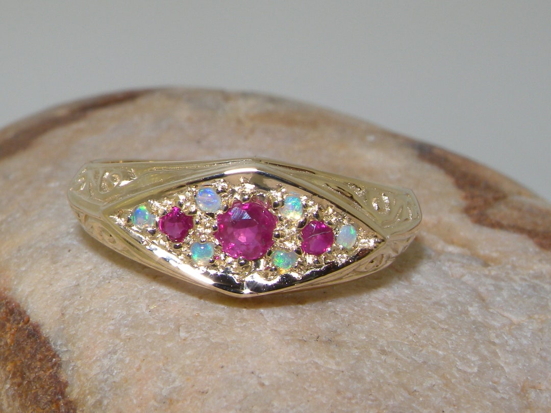 Stunning 9K Yellow Gold Ruby and Opal Vintage Inspired Ring | 9k ...