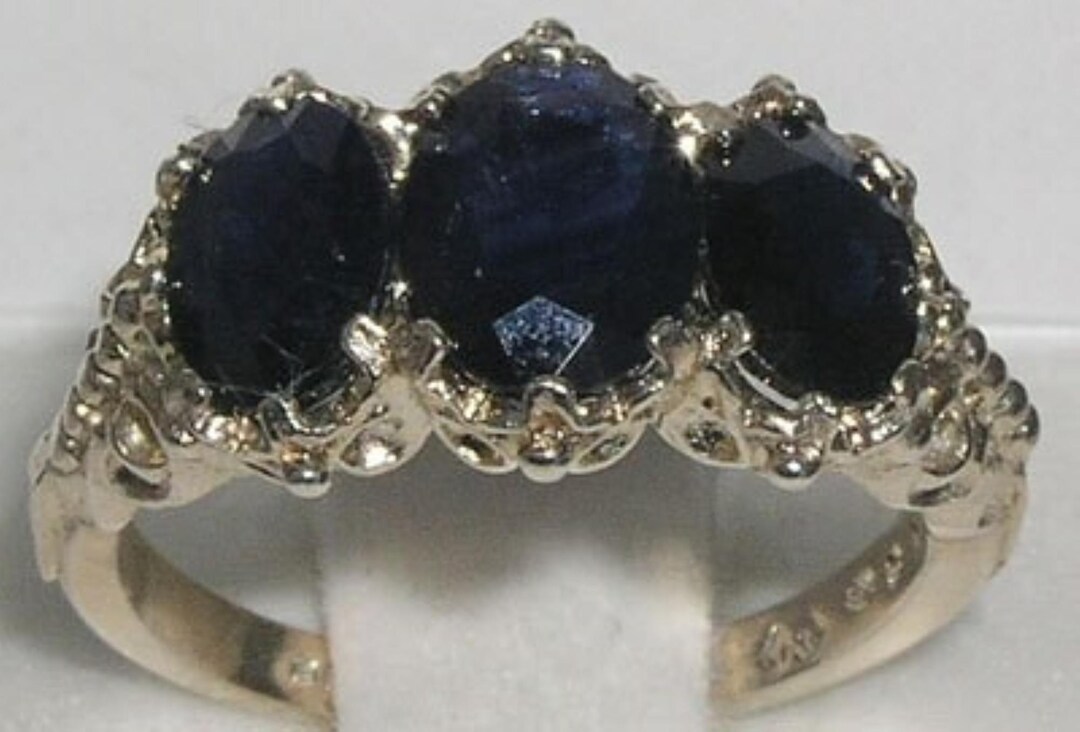 925 Sterling Silver English Victorian Style 4ct Natural Deep Blue ...