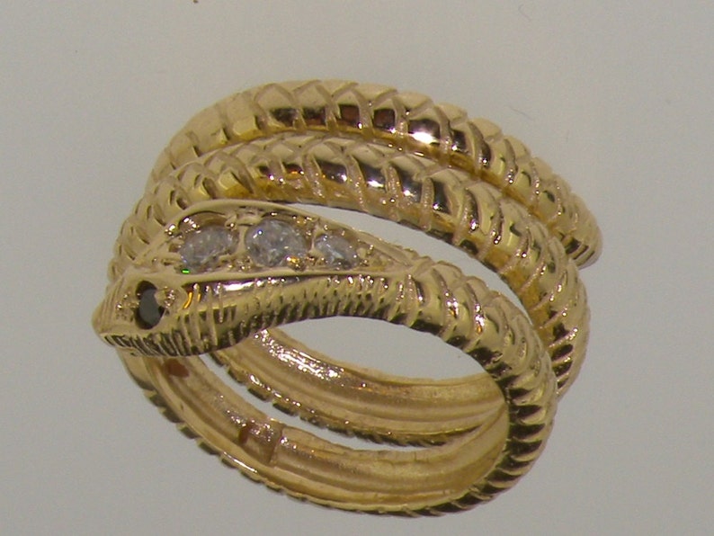 14K Gold Snake Ring Natural Diamond & Black Diamond Snake - Etsy