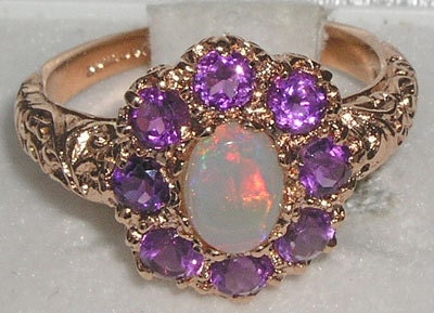 9K Solid English Rose Gold Natural Natural Opal & Amethyst Cluster ...