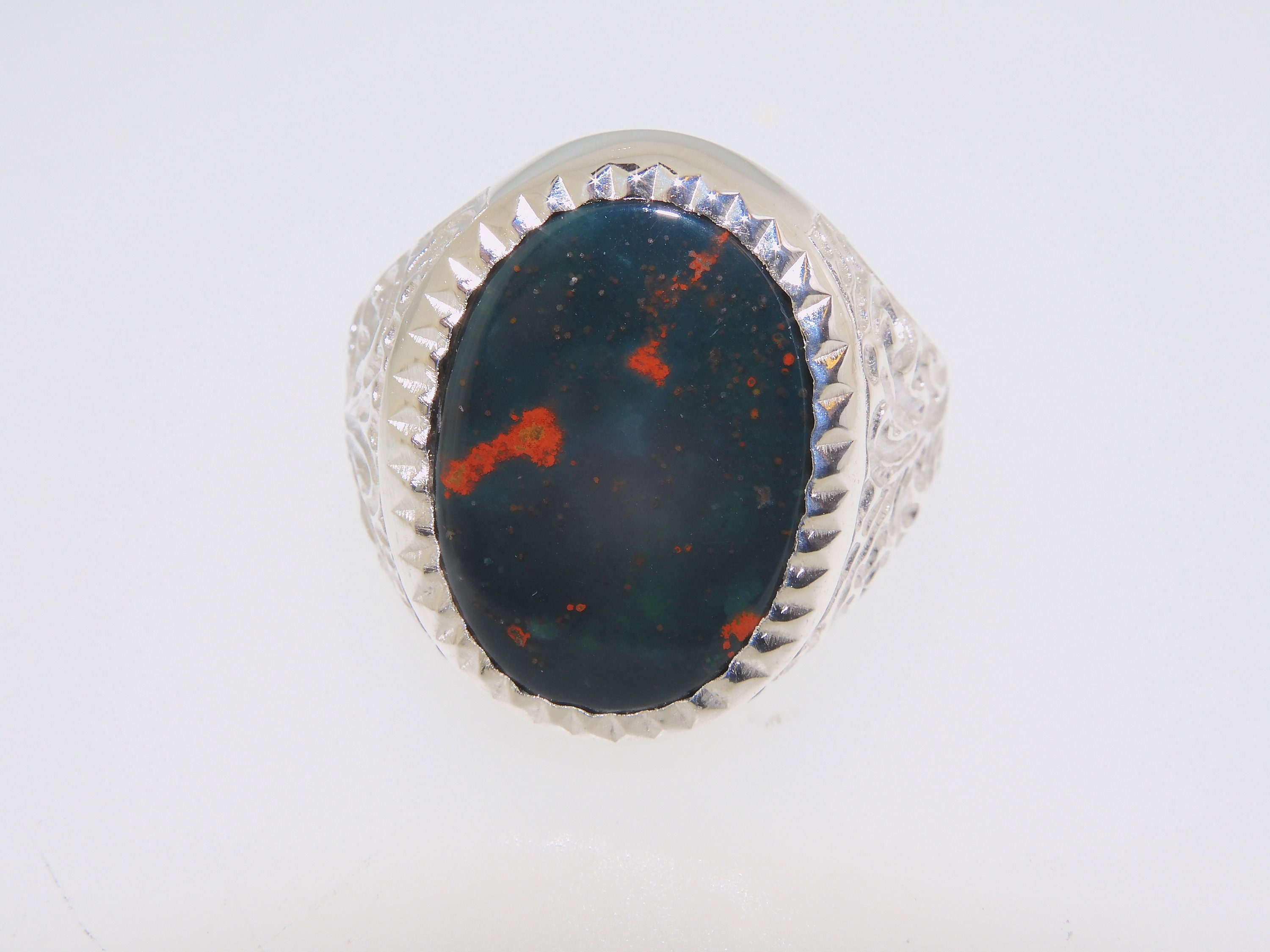 Stunning Mens Sterling Silver Bloodstone Signet Ring With Milled Edge ...