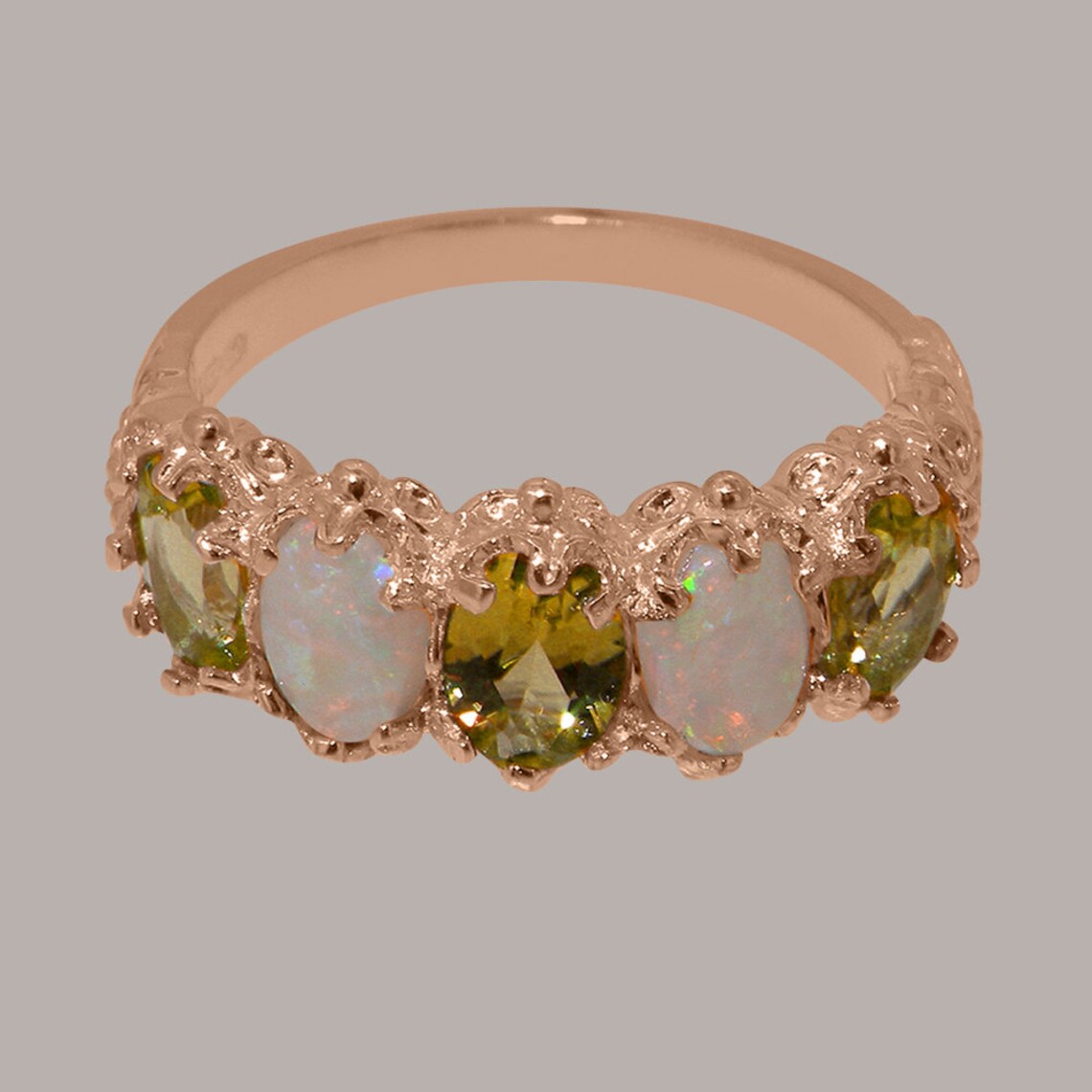 10k Rose Gold Natural Peridot & Opal Womens Eternity Ring - Etsy