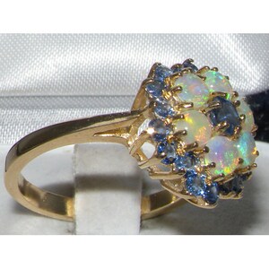 9K Yellow Gold Natural Ceylon Sapphire & Colorful Opal Colorful Cluster ...