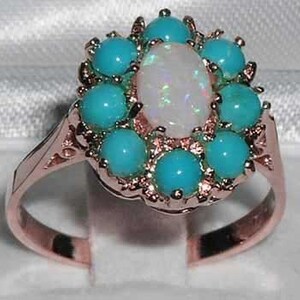 Unique Luxury 14K English Rose Gold Natural Opal & Turquoise Cluster ...