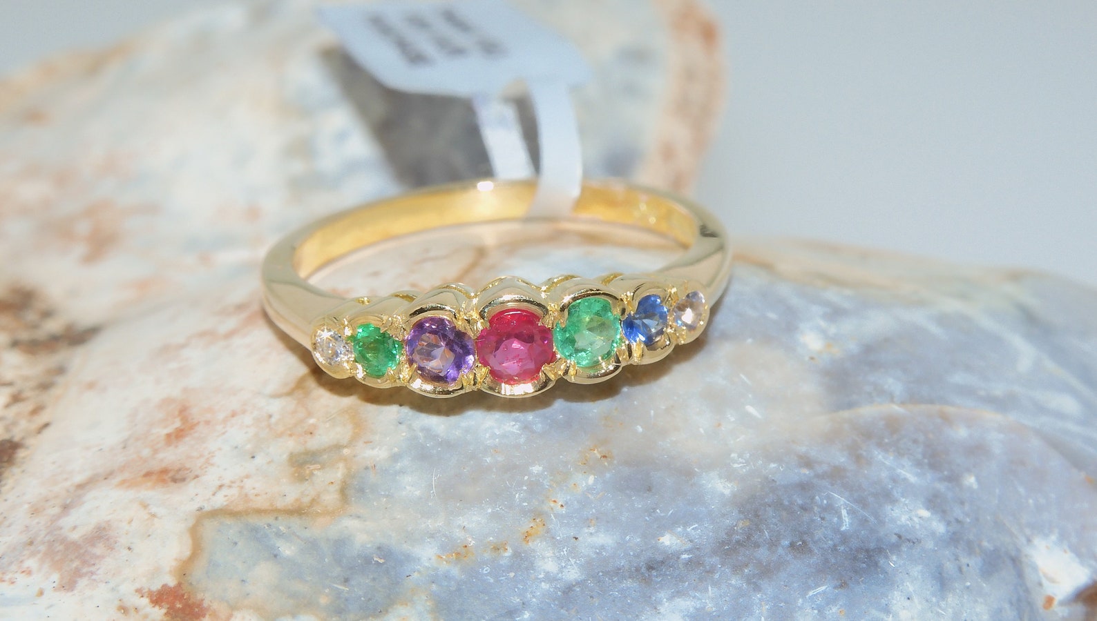 18K Yellow Gold DEAREST Ring Multigemstone Ring - Etsy UK