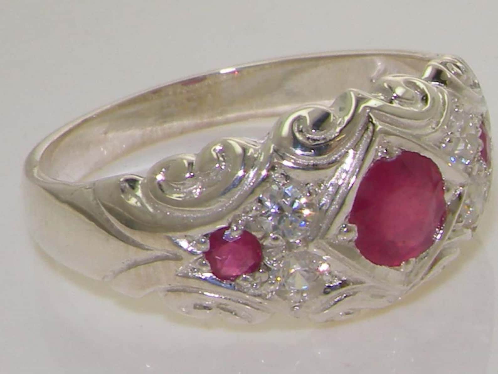 Solid 925 Sterling Silver Natural Ruby & Precious Diamond - Etsy