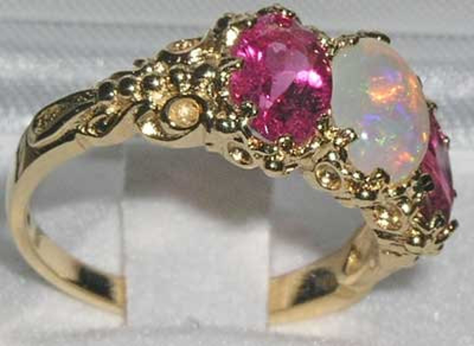 14K Yellow Gold Natural Colorful Opal & Pink Tourmaline Ring - Etsy