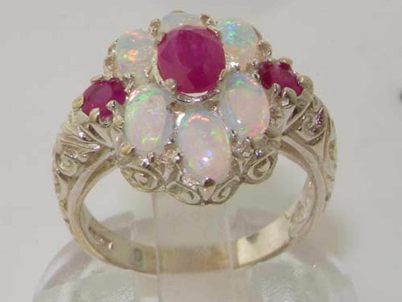 Solid 925 Sterling Silver Natural Ruby & Colorful Opal - Etsy