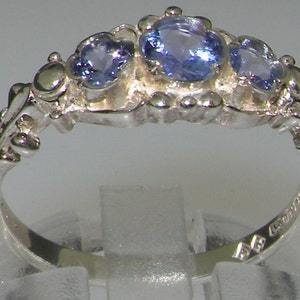925 Solid Sterling Silver Natural Tanzanite Womens Trilogy Ring - Customizable Platinum,9k,10k ...