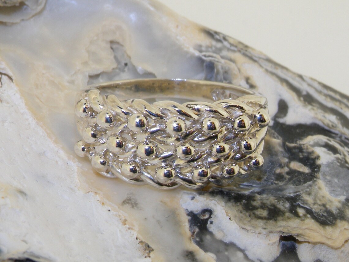 Solid Sterling Silver Keeper Ring Silver Shot and Chain Ring | Etsy