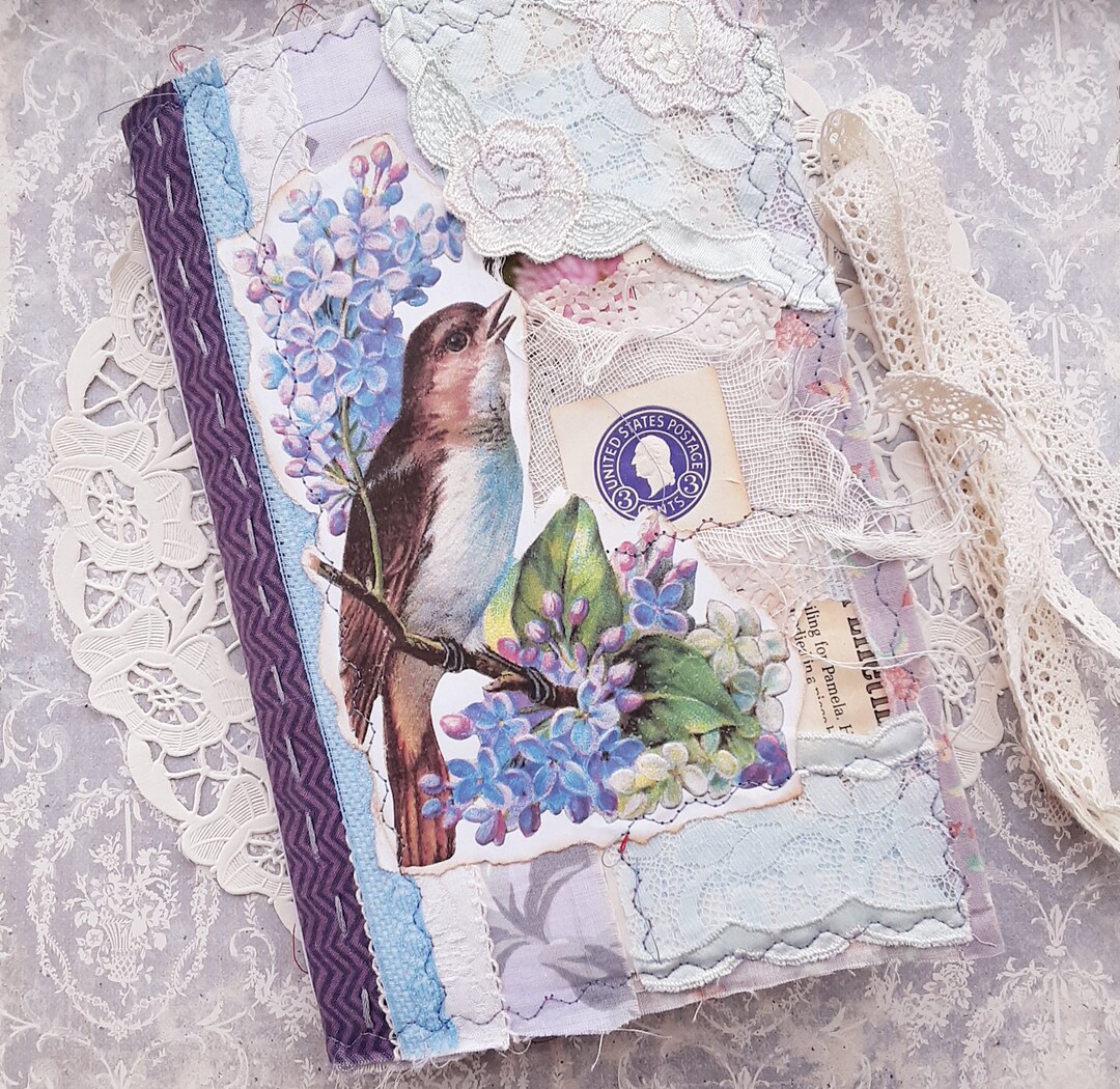 Handmade Purple Bird Junk Journal, Shabby Chic Journals, Soft Cover ...