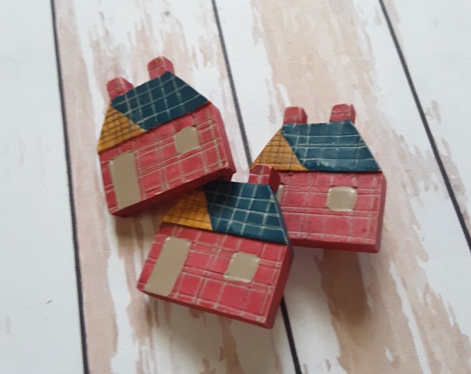 Set of 3 House Shaped Buttons, Pink House Buttons With Shank, Unique ...