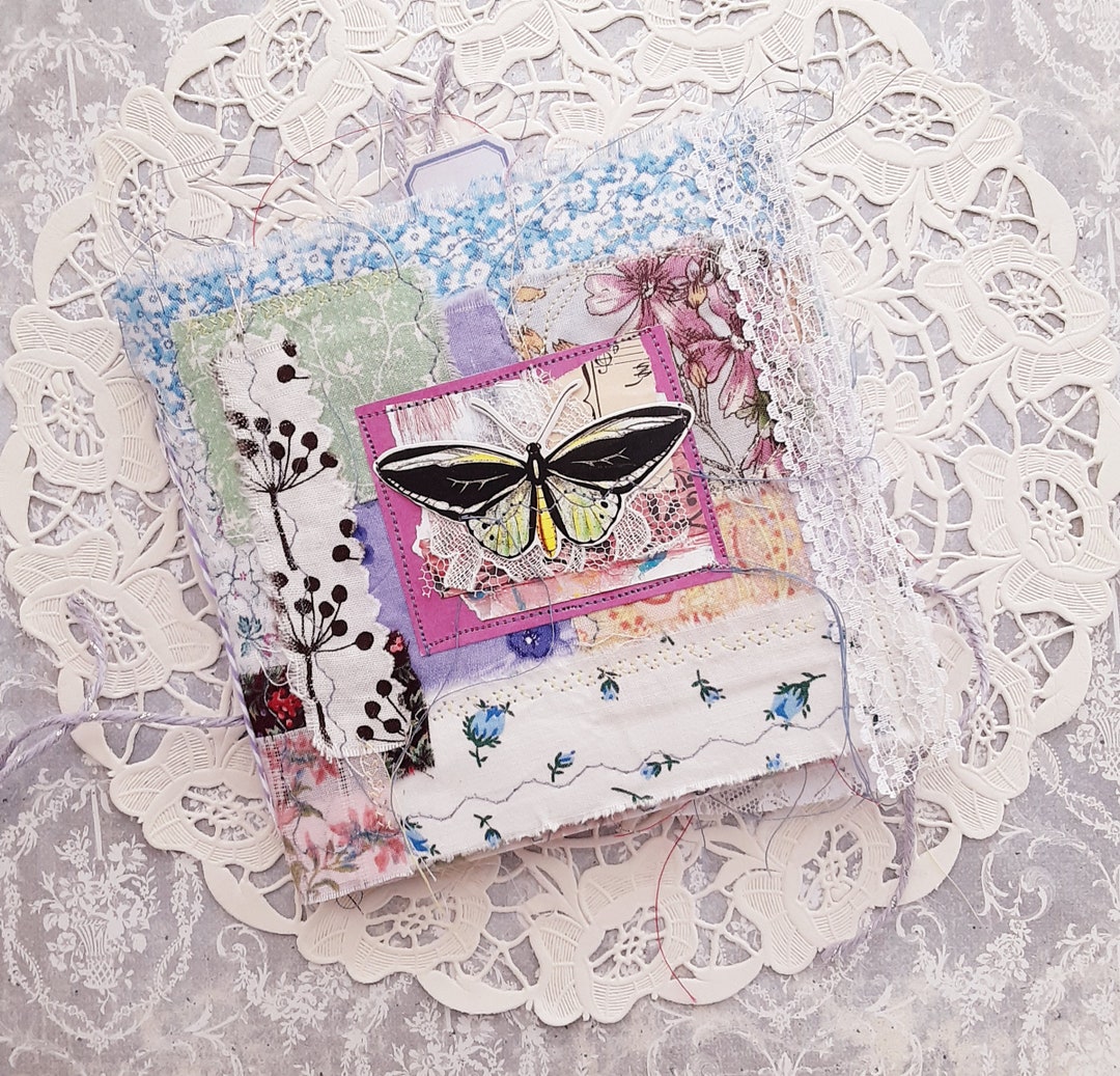 Butterfly Fabric Patchwork Junk Journal, Handmade Junk Journal, Shabby Chic Journal, Eclectic ...