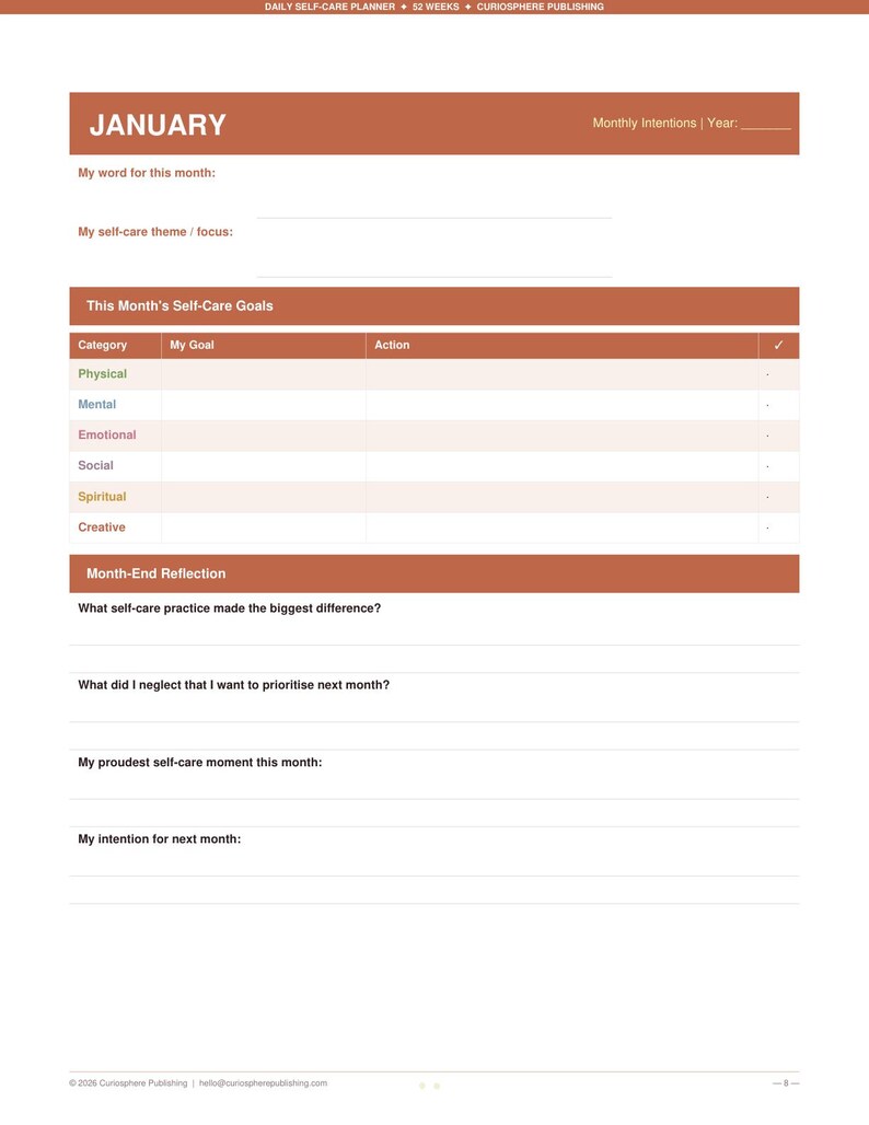 Buy Daily Self Care Planner Printable PDF|52 Week Wellness Planner|self ...