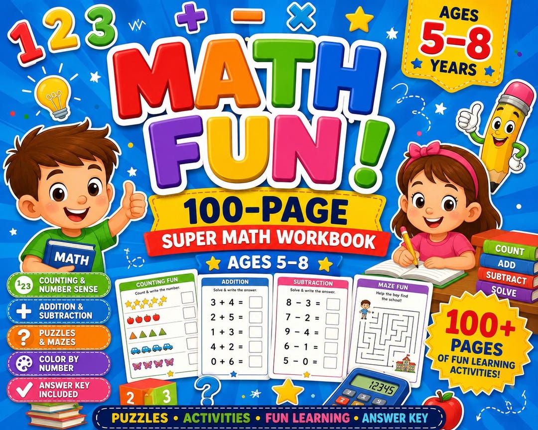 Buy Math Workbook for Kids Ages 5-8 | Addition Subtraction Activities ...