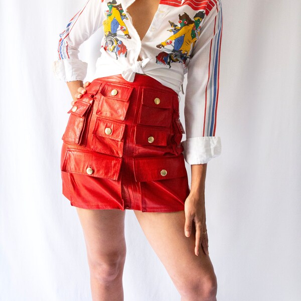 Red Leather Mini Skirt - Etsy