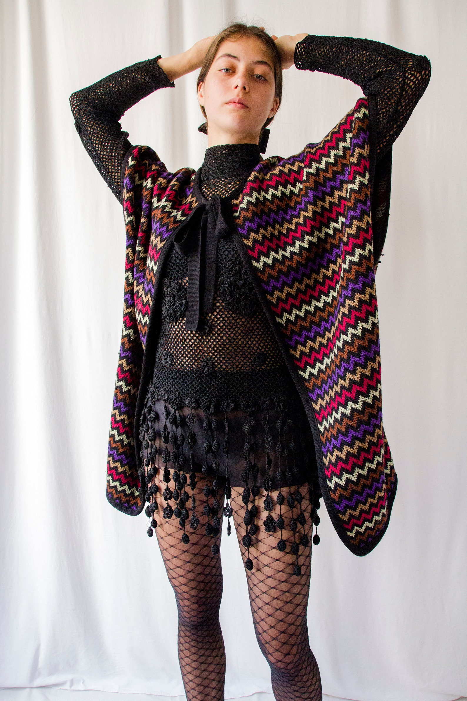 1970s Nina Ricci Zig-zag Pattern Knit Wool Cape // 70s Kimono Shape ...
