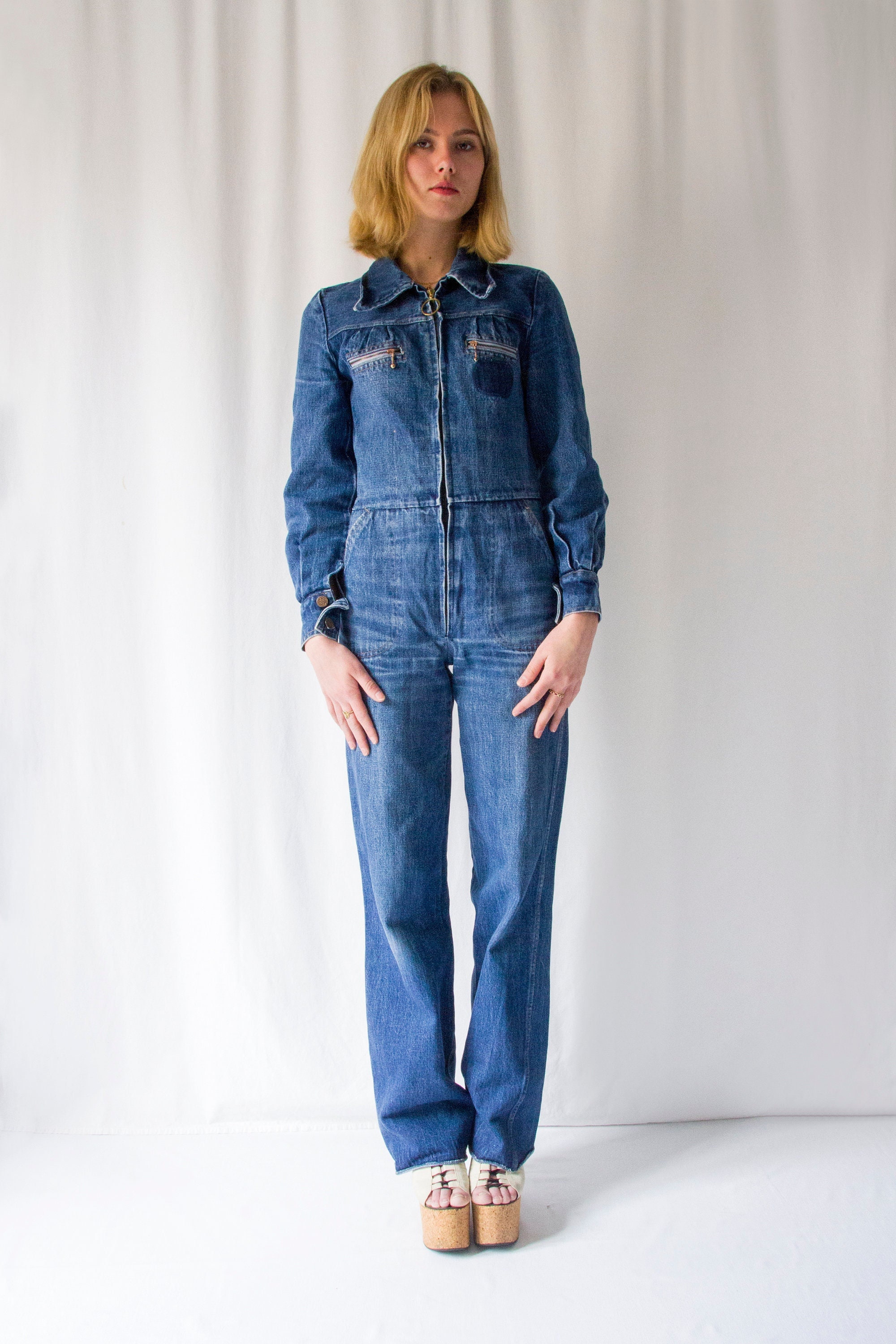 Denim Jumpsuit Zipper Front - Etsy