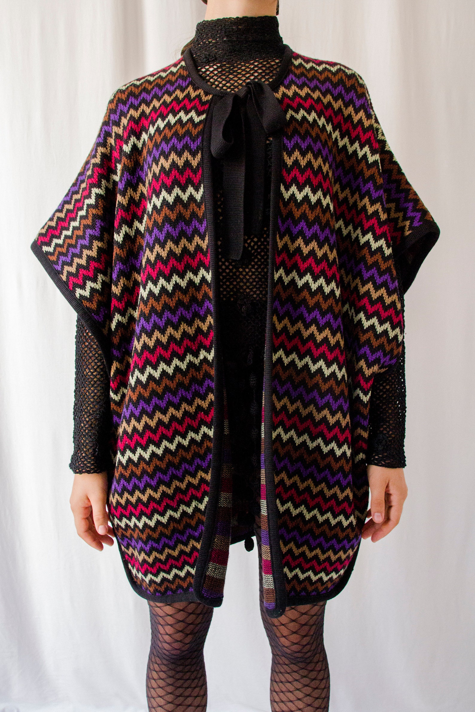 1970s Nina Ricci Zig-zag Pattern Knit Wool Cape // 70s Kimono Shape ...