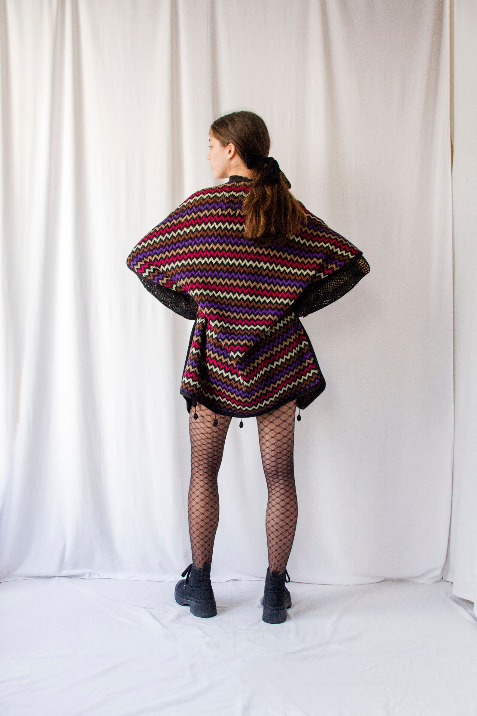 1970s Nina Ricci Zig-zag Pattern Knit Wool Cape // 70s Kimono Shape ...